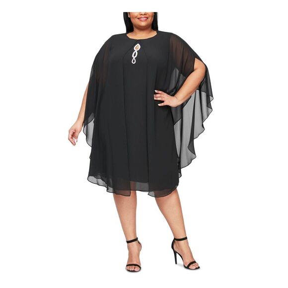 SLNY | Dresses | Slny Womens Black Collarless Arm Hole Capelet ...